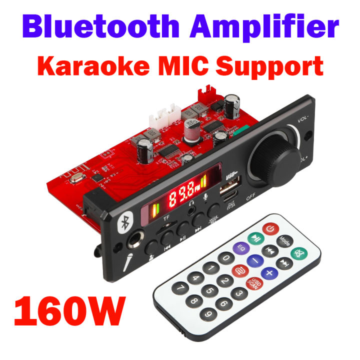 160W Amplifier Bluetooth mp3 kit Decoder Board 12V 6.5mm Microphone FM ...