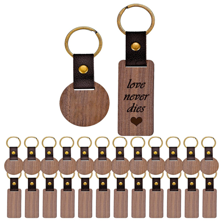 26 Pcs Leather Wood Keychain Blanks, Rectangle and Round Blank | Daraz.lk