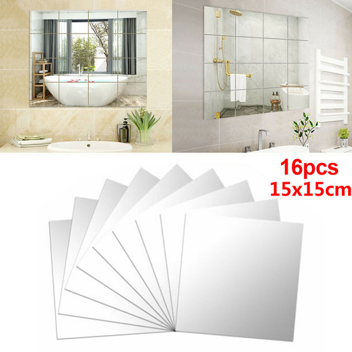 16 pcs DIY Mirror Tile Wall Mirror Mirror Film Self Adhesive Sticker ...