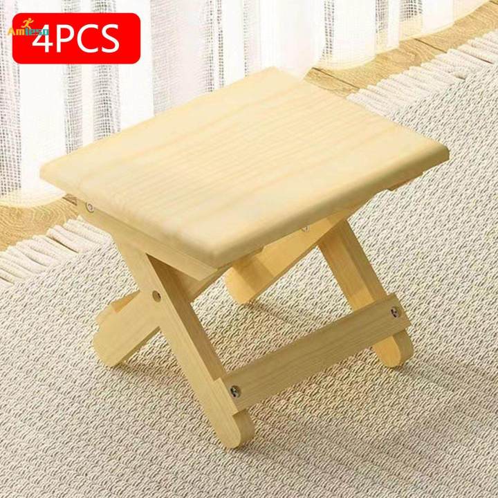 4Pcs Compact Folding Wood Stool 24x20x20cm Reinforced Crossbar Backyard ...