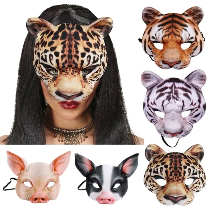 3D Animal Mask Halloween Masquerade Ball Masks Tiger Pig Half Face Mask ...