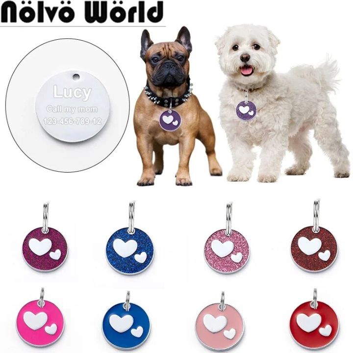 5/20/50PCS 2.5CM Love Glitter Metal Pets ID Name Tag Plates For ...