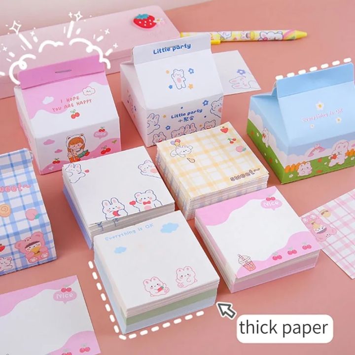 【HOT】 200 Sheets Cartoon Cute Bunny Memo Pad Sticky Notes Milk Box Memo ...