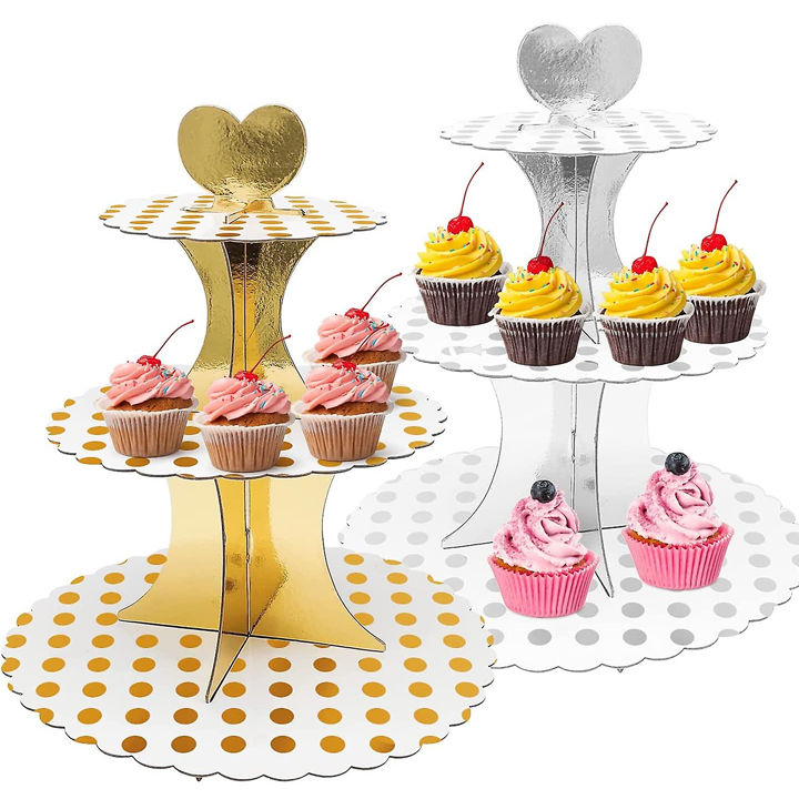 3 Tier Cardboard Cup Cake Stand Gold Daraz Lk