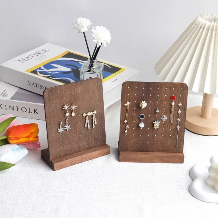 Creative 72 Holes Earring Holder with Base Desktop Wood Earring Stands ...