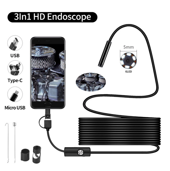 7mm Endoscope mini Camera Waterproof Mini 1m Soft USB LED Micro ...