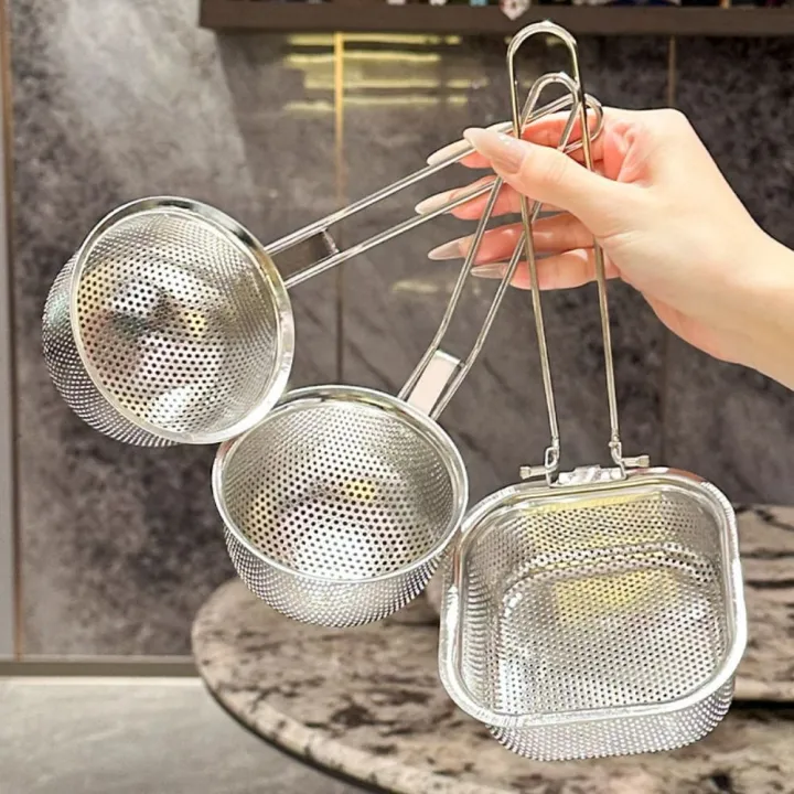 Kitchen Gadget Foldable Long Handle Frying Filter Round/Square Rust ...