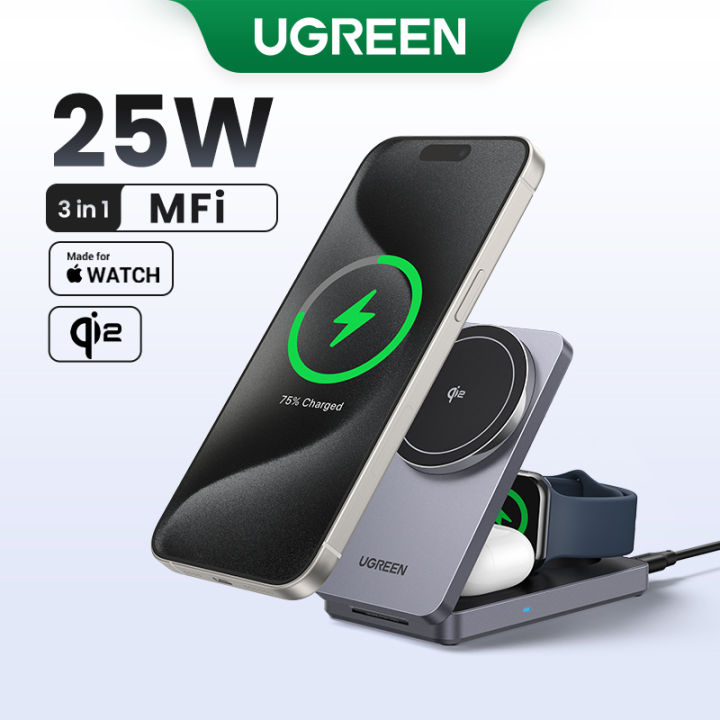 UGREEN 3-in-1 MFi 25W Magnetic Wireless Charger Stand Qi2 Charging For iPhone 16 Pro Max/AirPods ...