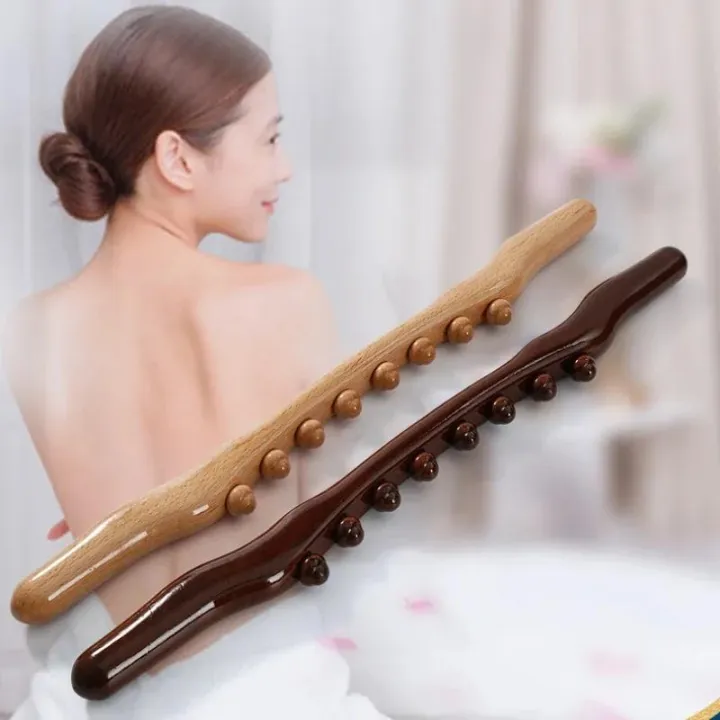 New 8 Beads Gua Sha Massage Stick Carbonized Wood Back Body Meridian ...
