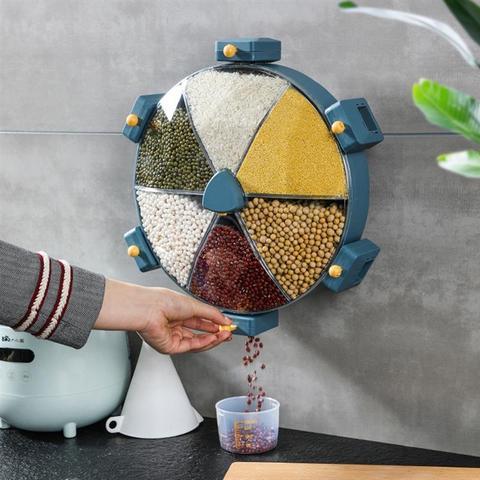 6 Grain Feeder, Rice Container, 360° Rotating Design, Wall Mounted ...