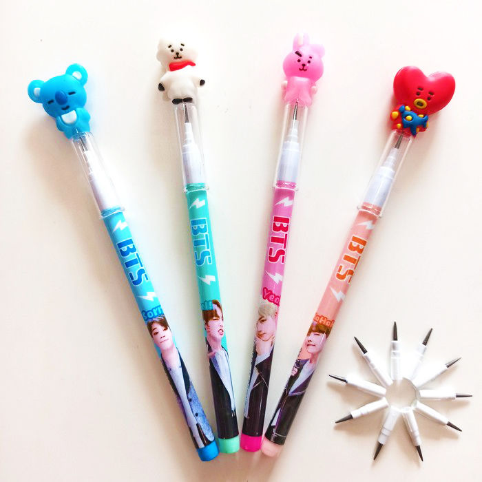 KPOP BTS Pencil BT21 Cartoon Cute Doll Teddy Bangtan Boys Stationary ...