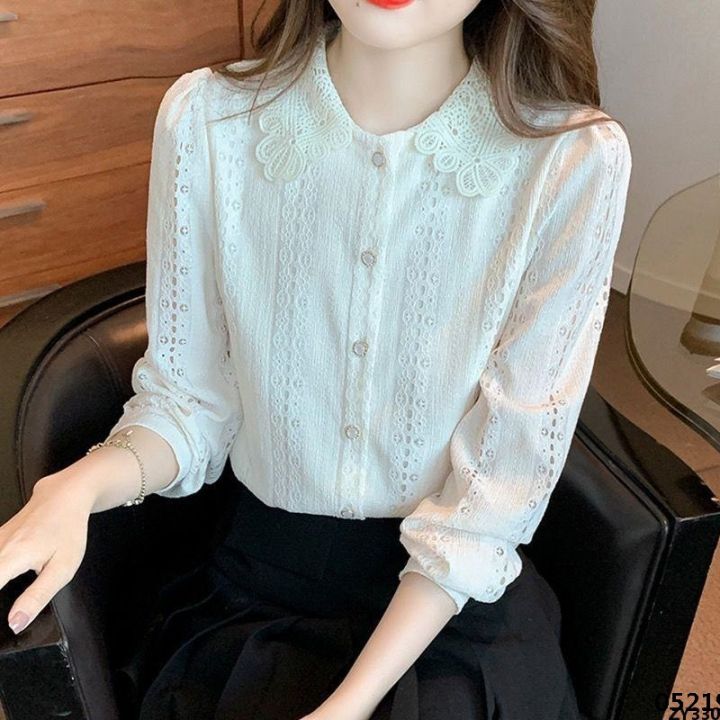 Blouse spring and autumn lace women's elegant new style hollow lining ...