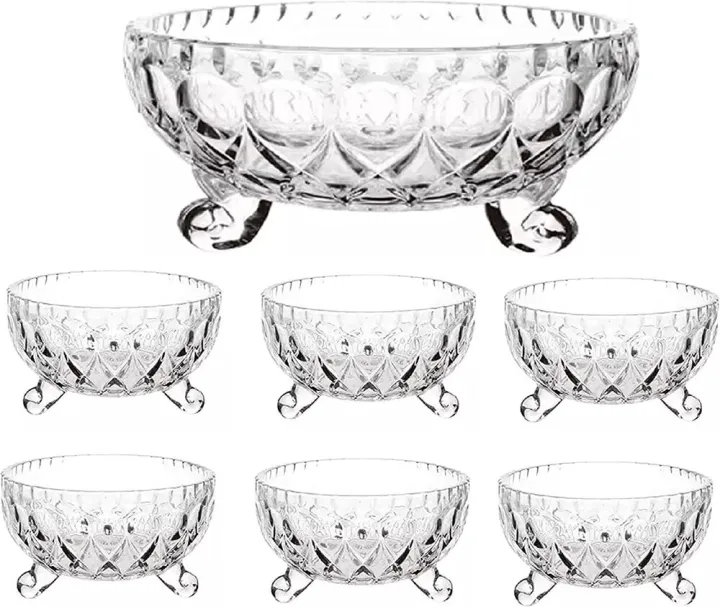 7 PC Crystal Glass Desert Ice-Cream Sundae Pudding Set, Bowl Fruit ...