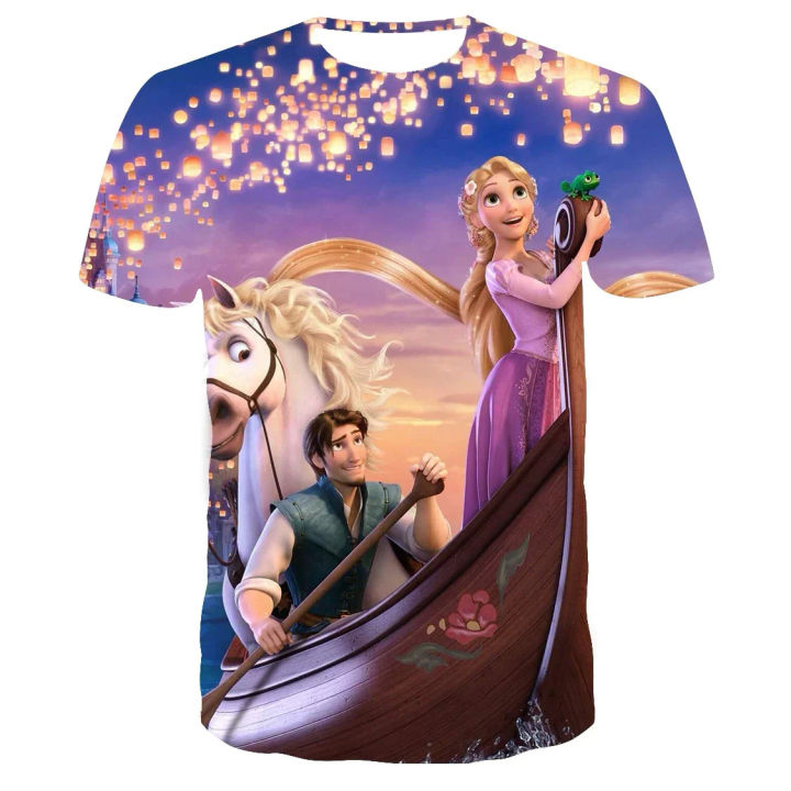 2024 Summer Disney Princess Rapunzel 3d T-Shirts Cartoon Girls Tangled ...