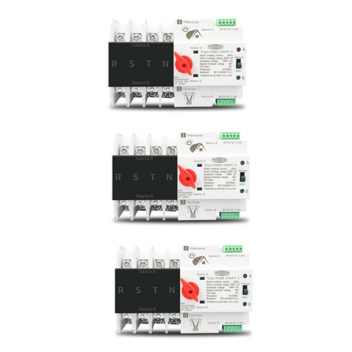 3X Din Rail 4P ATS Dual Power Automatic Transfer Switch Electrical ...
