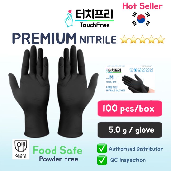 TouchFree FOOD SAFE PREMIUM NITRILE GLOVES 5 g (100 pcs/box) Black ...