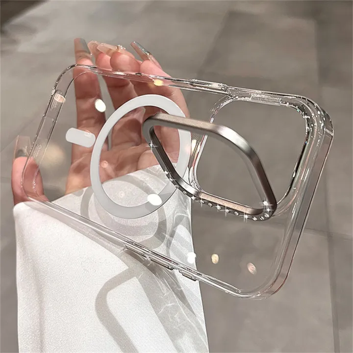 HODON Transparent Diamond Lens Stand Magnetic Phone Cases For iPhone 14 ...