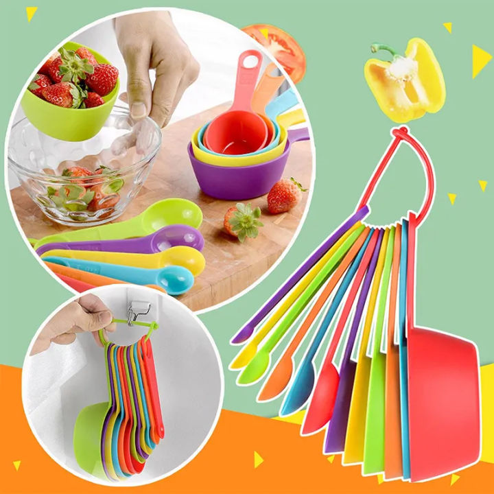 12Pcs Measuring Spoon and Cup Set Plastic color Measuring Cup and spoon ...