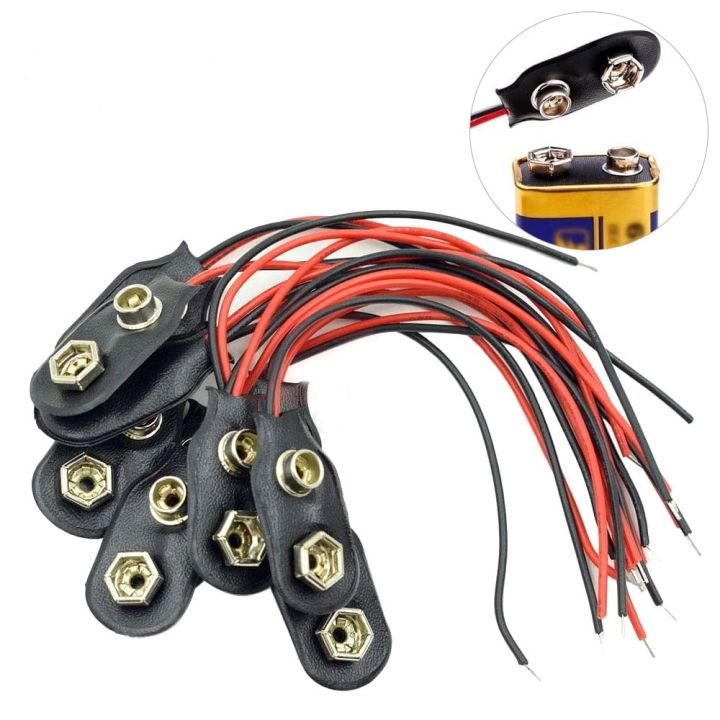9V Clip-on Battery Connector Leather Shell Black Red Wired 9 Volt ...
