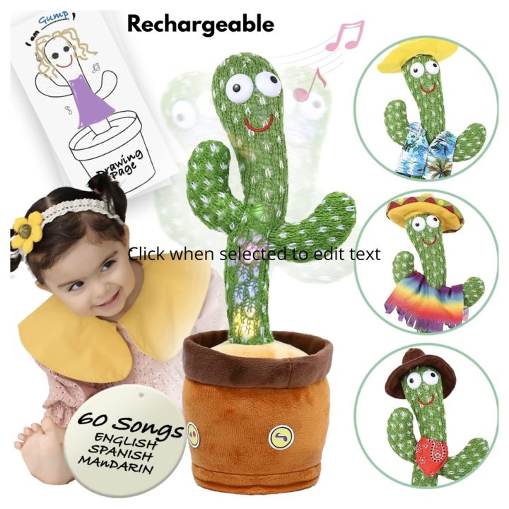 Dancing Singing Talking Cactus Plush Toy Electric 120 Songs Dance And ...