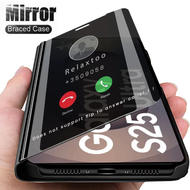S25Ultra Case Luxury Smart Mirror Flip Leather Cover For Samsung Galaxy ...