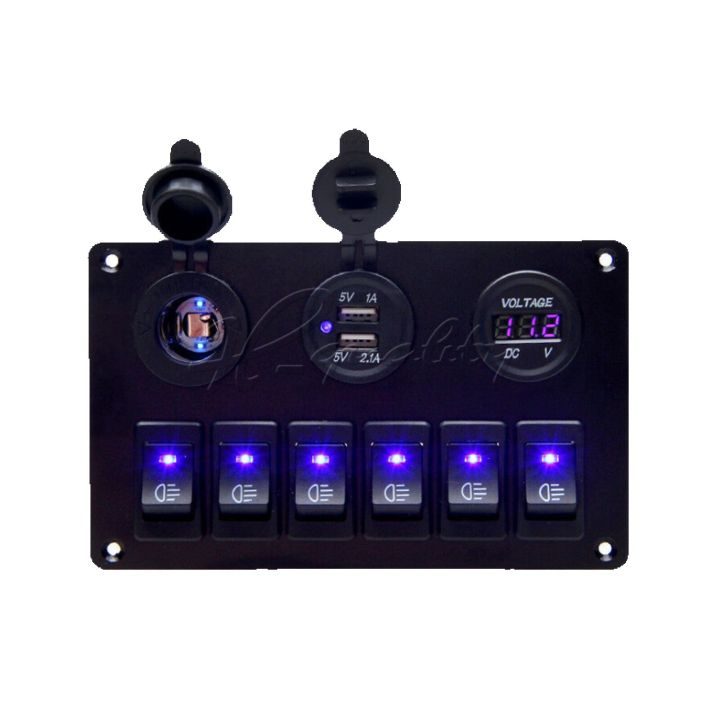 6 Gang Switch Panel 12V/24V Car Boat Marine Blue LED Rocker Breaker ...