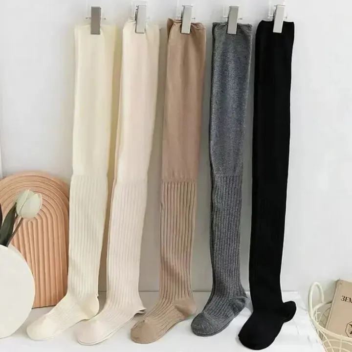Xiangliang Solid Color Thigh High Stockings Women Trendy Casual Over ...