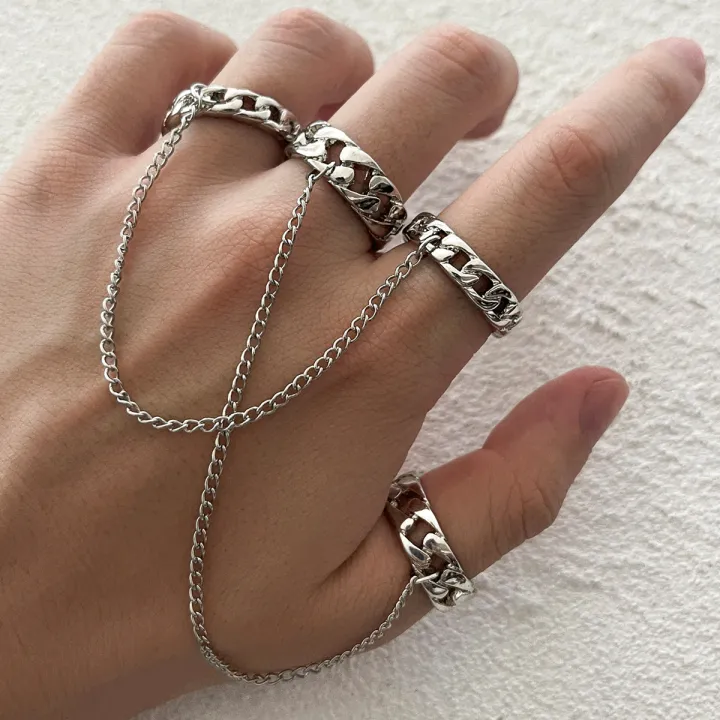 2Pcs/set Punk Silver Color Chain Rings for Couple Vintage Paired ...
