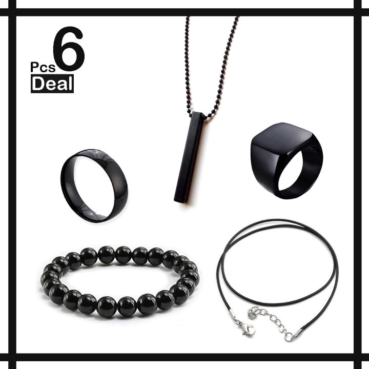 6 Pcs Set Locket Vertical Bar Stick Pendant Beads Bracelet Punk Ring ...