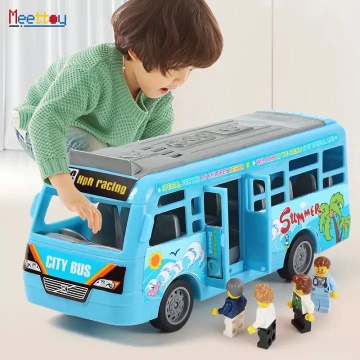 【Fanco Toy store】Meettoy Kids Mini Bus Car Cartoon Simulated Pull Back ...