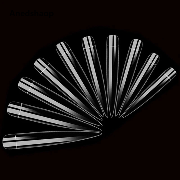 Anedshaop 50pcs Stiletto False Nail Clear Extra Long Sharp Curve Nail ...