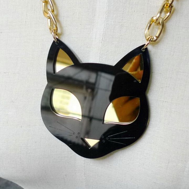 【Alizeker Mall】Acrylic Gold Cat Head Link Chain Necklace For Women ...
