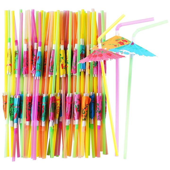 150 Pcs Umbrella Straws Colourful Disposable Bendable Drinking Straws ...