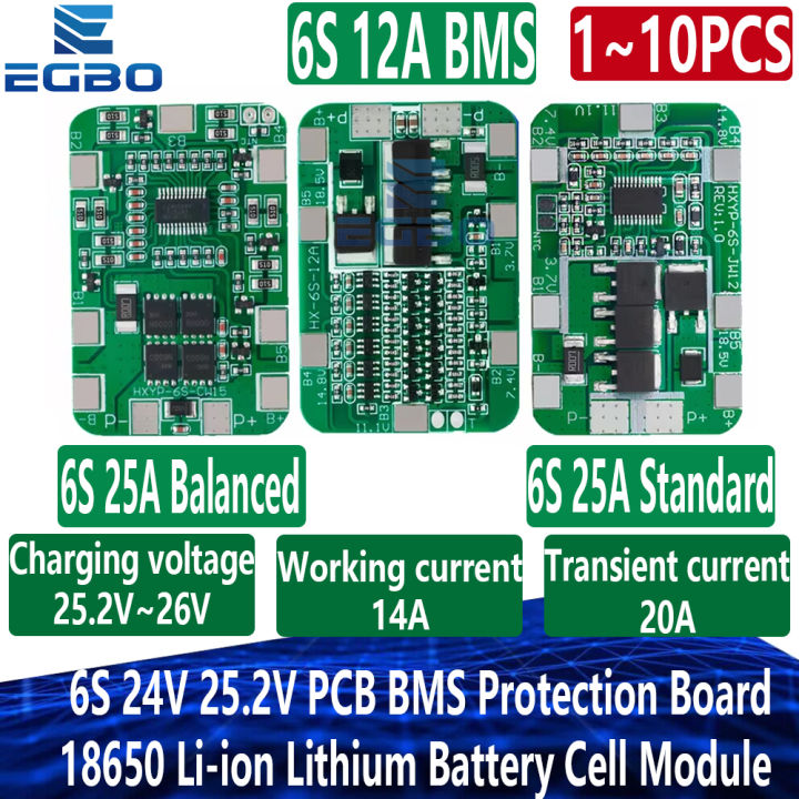 1~10PCS 6S 12A/25A 24V 25.2V BMS Protection Board For 6 Pack 18650 Li ...
