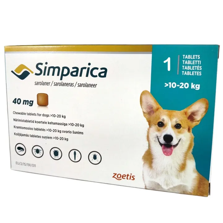 SIMPARICA Dog Chews Chewable 40mg (1 Tablet) for Medium Dogs 10-20 Kg ...