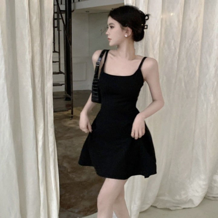 Chic Black Sleeveless Party Dress Square Neck Slim Fit A-line Mini ...