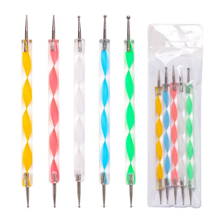 Nail Art Tools Spiral Rod Needle Dotting Rhinestone Hook Flower Double ...