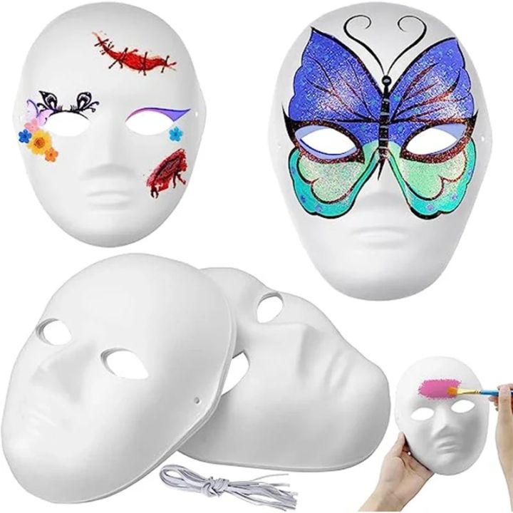 1/5pcs Blank PaperWhite Masks Halloween Costumes DIY Full Face Painting ...