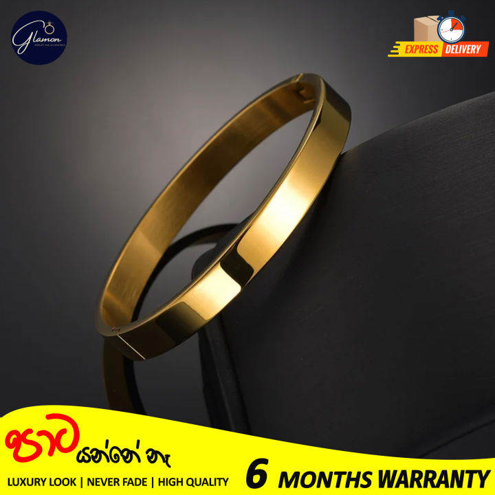 Glamon High Polished Plain Gold Bangles For Women Stainless Steel 24k Gold Plated Cartier Bangle ...