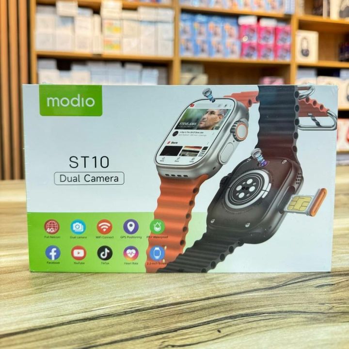 Sim Insert Modio Dual Camera Smart watch ST10 4G 2.2 inch ips Display Smart watch 3 pair strap ...