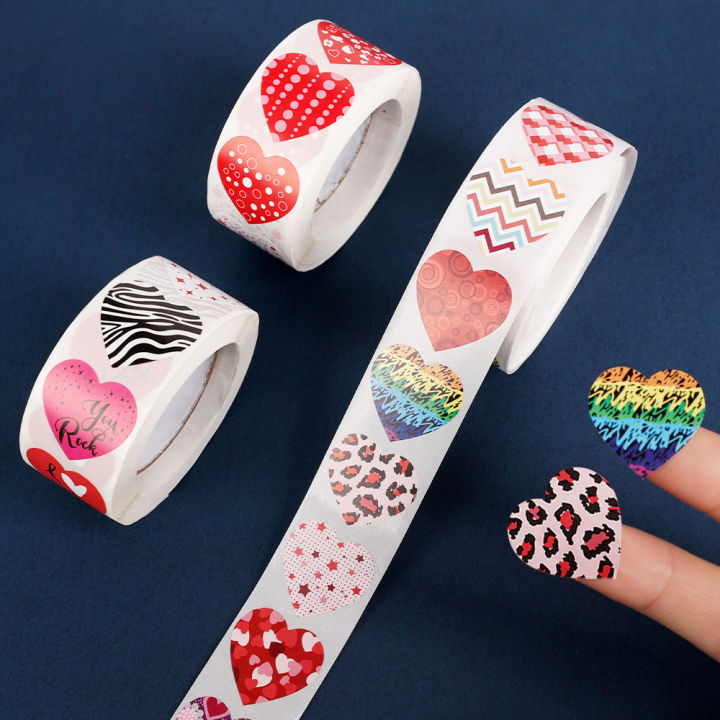 500PCS/roll Love Stickers Label Sealing Sticker Red Pink Heart Sticker ...