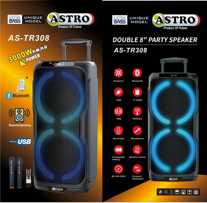 Astro 3000w Speaker With Handle Input for 2 Microphones Tws Function ...