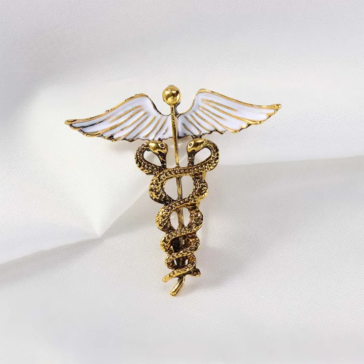 Crystal Caduceus Pins Wing with Snakes Badge Brooches Lapel Pin ...