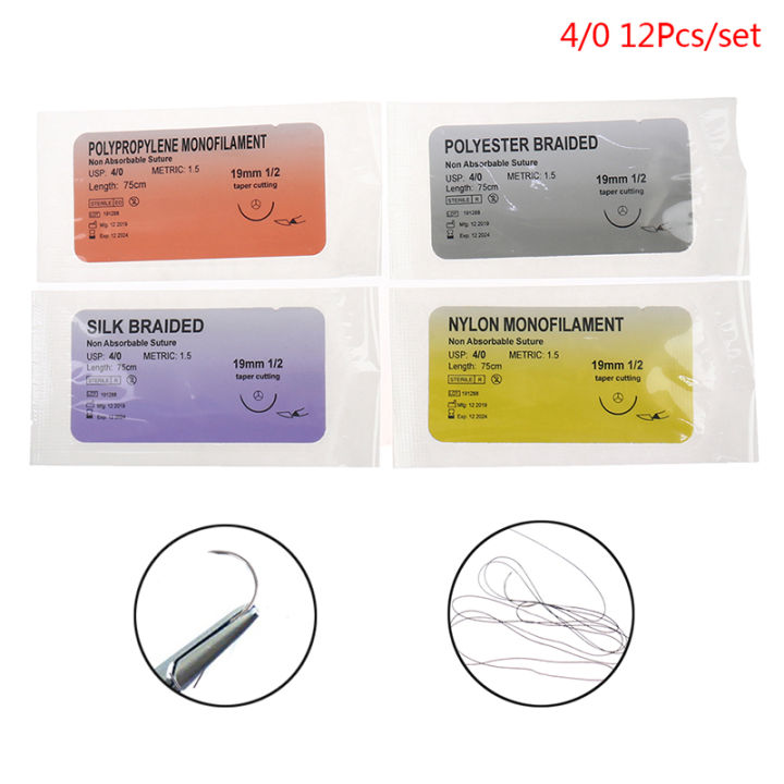 6/12pcs 2/0 3/0 4/0 5/0 Needle Suture Nylon Monofilament Thread ...