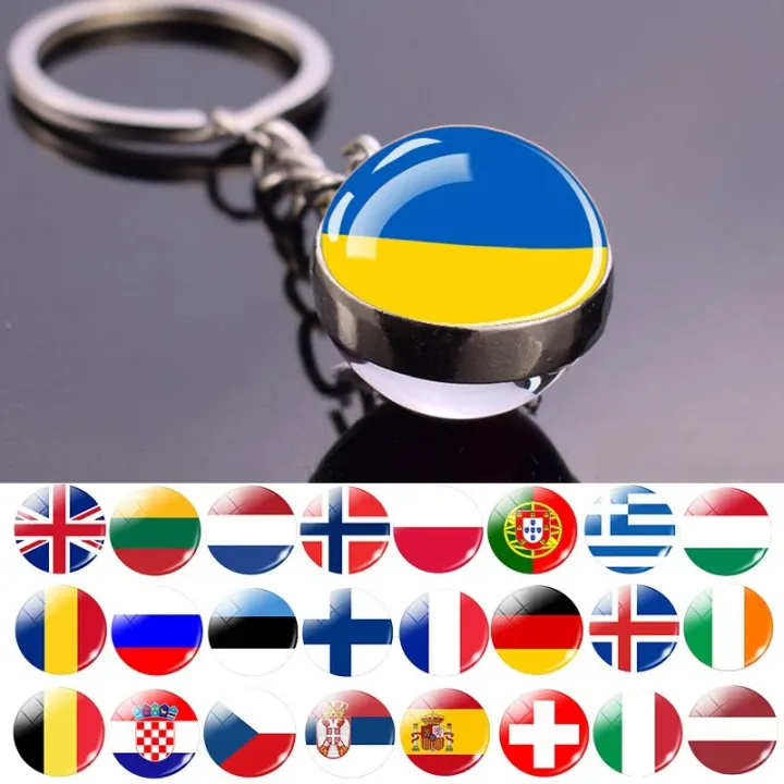Europe Countries Flag Glass Ball Keychain Russia France Spain UK Italy ...
