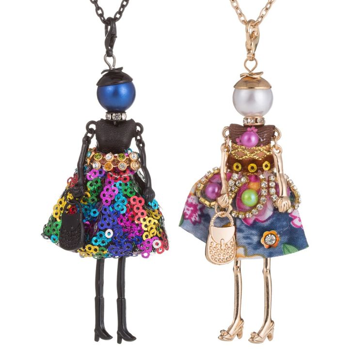 HOCOLE Handmade Shiny Sequins Dress Doll Necklaces Statement Women ...