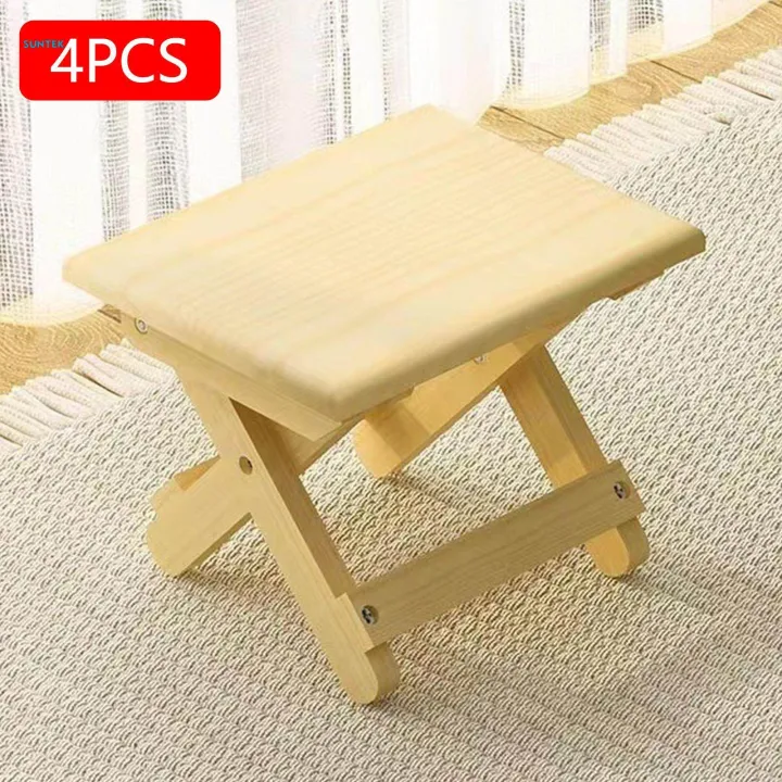 4Pcs Compact Folding Wood Stool 24x20x20cm Reinforced Crossbar Backyard ...