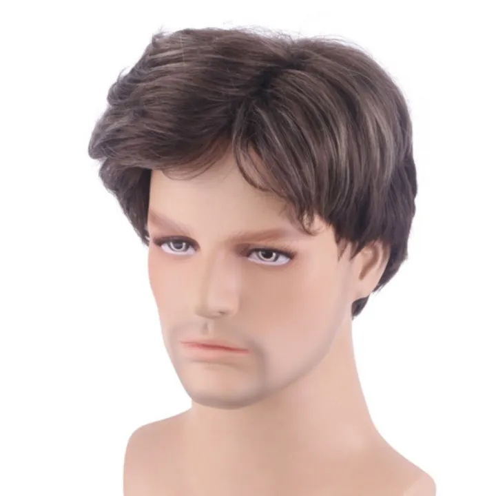 Breathable Pixie Cut Men Short Wigs Fluffy Invisible Synthetic Brown ...
