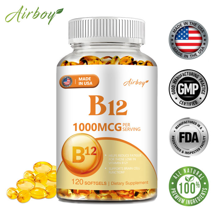 Airboy Vitamin B12 Capsule 1000 Mcg B12 with Organic Spirulina Supports ...