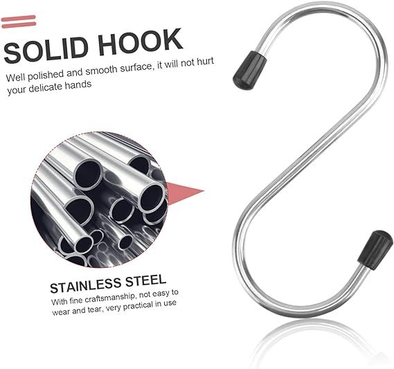 5pcs RUBBER END S HOOKS Large Stainless Steel Storage Loop Hangers ...